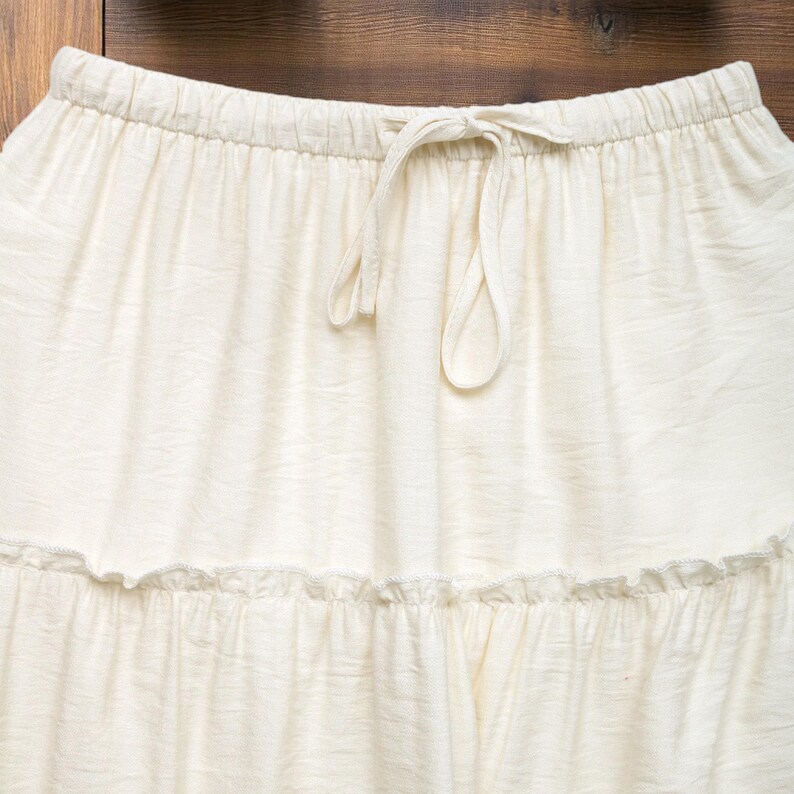 Cream Tiered Midi Skirt: Relaxed Boho Skirt With Drawstring Waist - Etsy