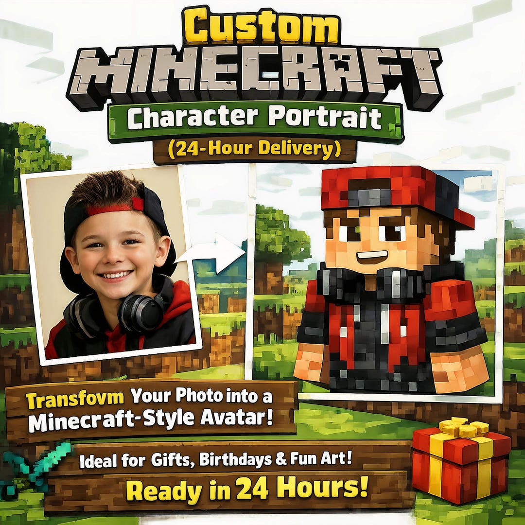 Custom Minecraft Portrait From Photo | Personalized Minecraft Wall Art ...