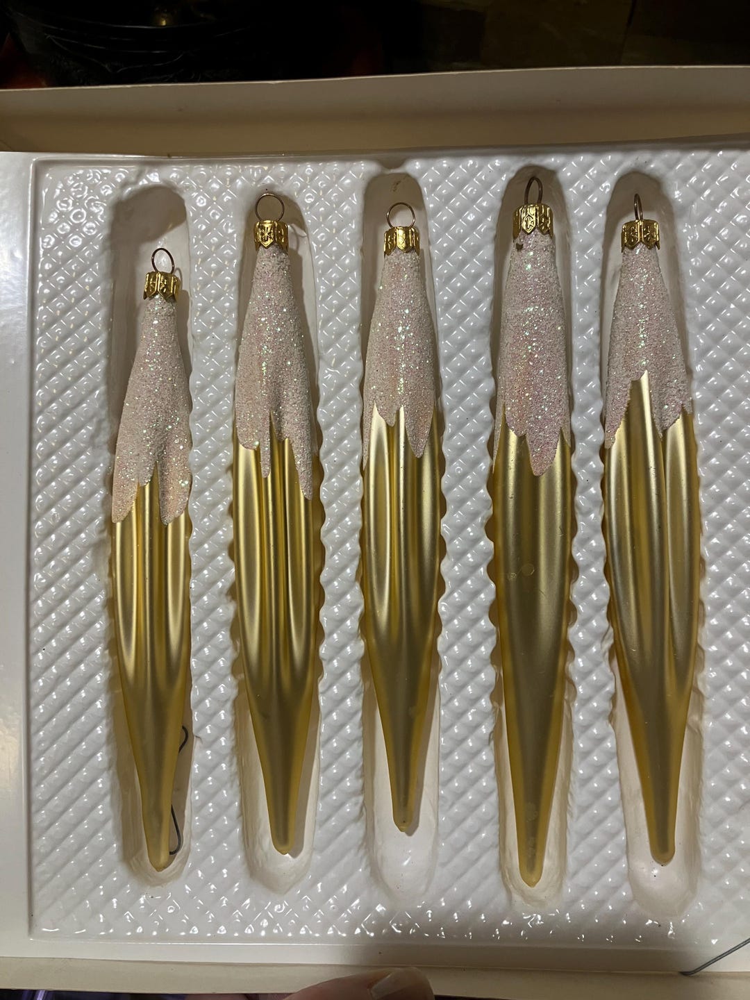 Vintage UKRAM Inc. Christmas Ornaments - Gold Fluted Glass Teardrop ...