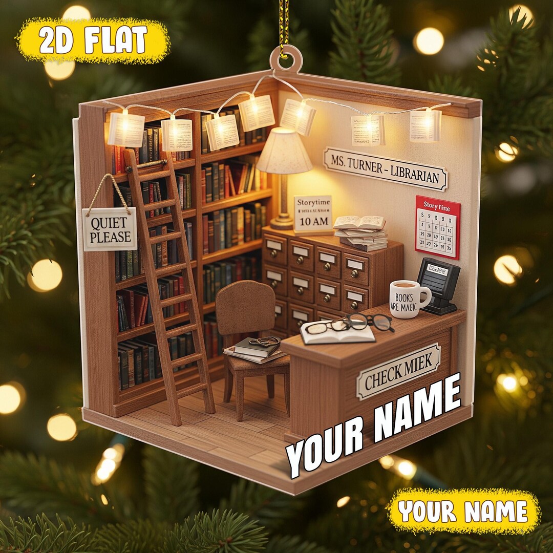 Library Bookshelf Ornament, Personalized Librarian Gift, Reading ...