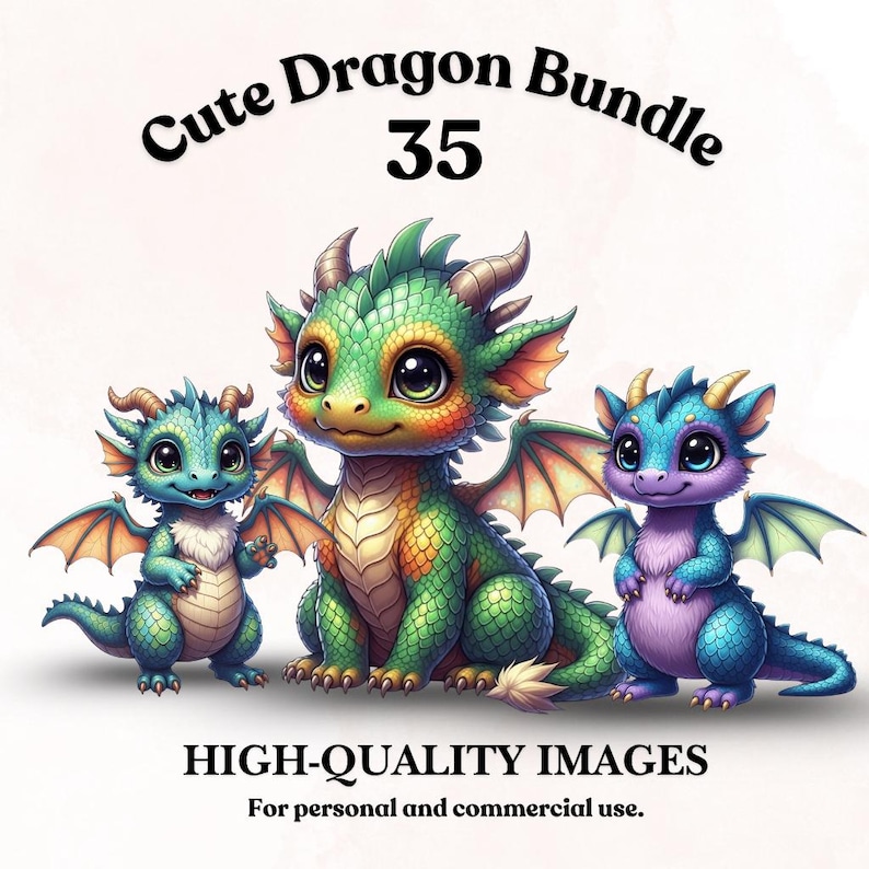 Cute Dragon Clip Art Bundle - Realistic Illustrations (digital Download ...