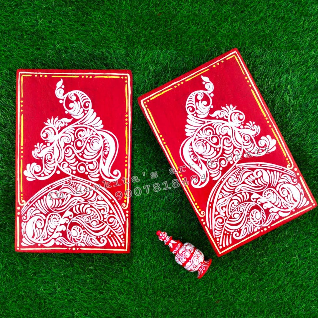 Hand Painted Bengali Wedding Piri Set Kolkata Bride & Groom Decor 16×20 ...