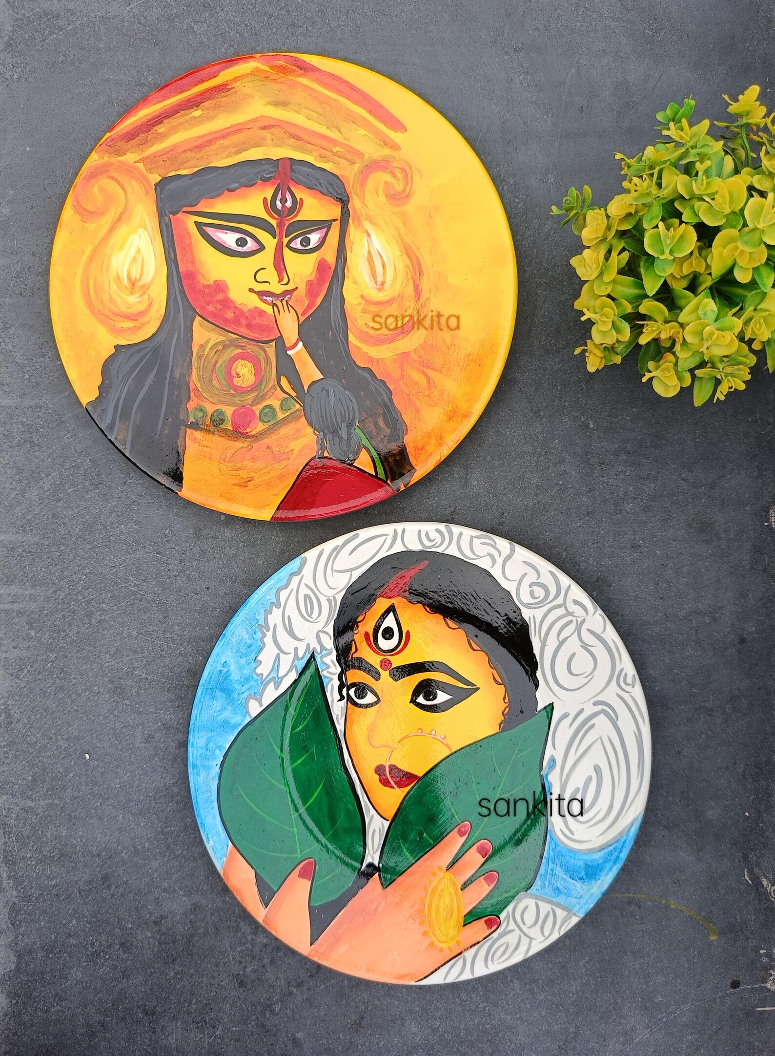 Ma Durga Hand-painted Wall Plate: Bengali Home Decor, 12 Inch - Etsy