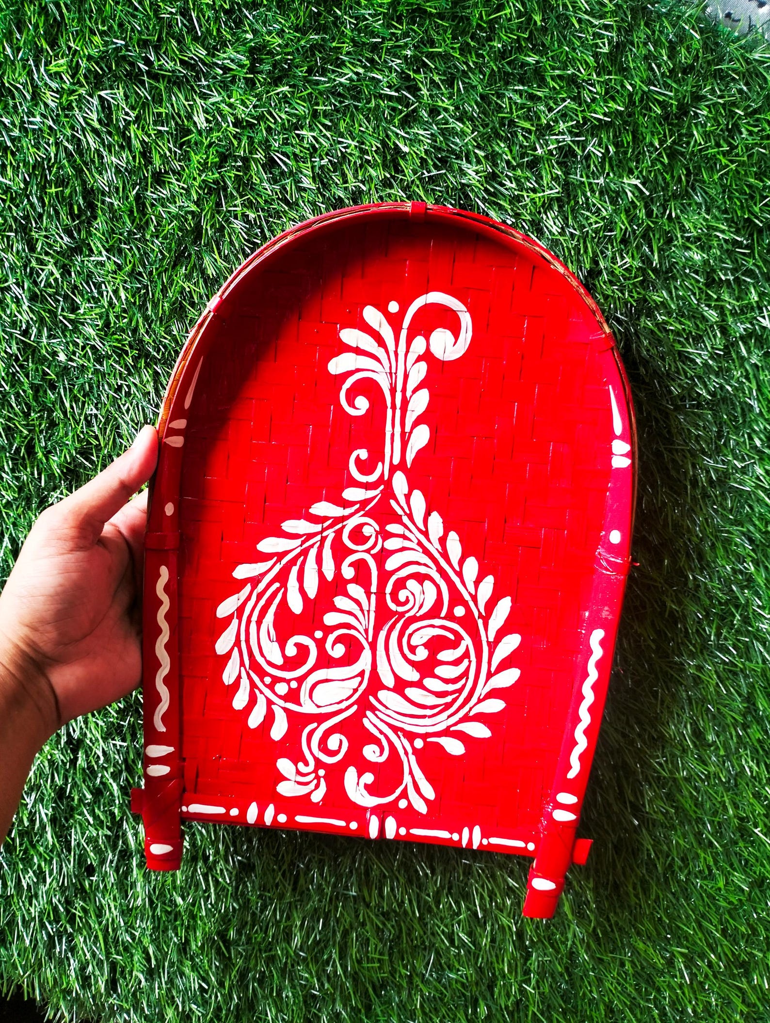 Hand Painted Bengali Kulo Art: Bamboo Wall Hanging, Indian Alpona ...