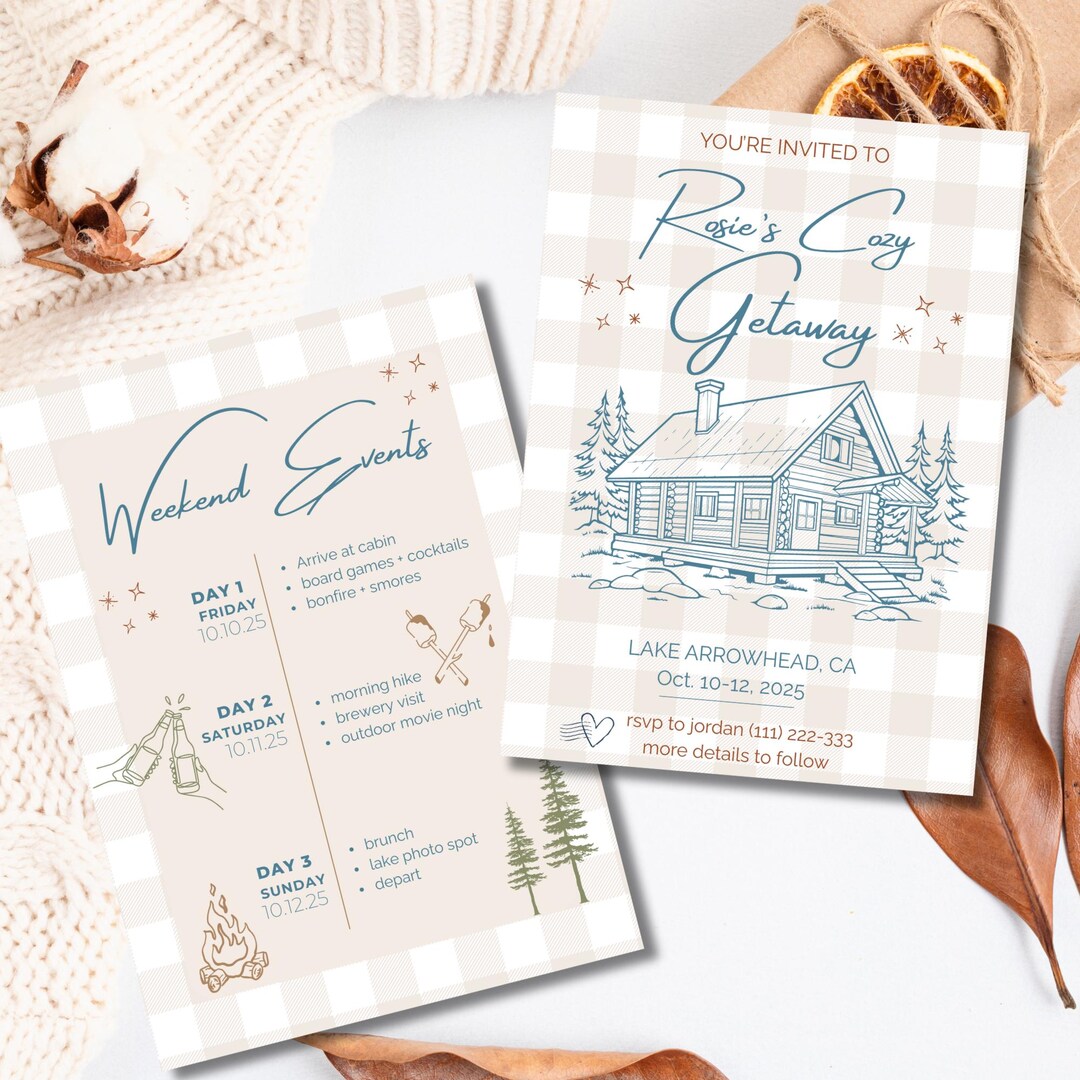 Cabin Getaway Invitation & Itinerary: Rustic Weekend Planner (canva ...