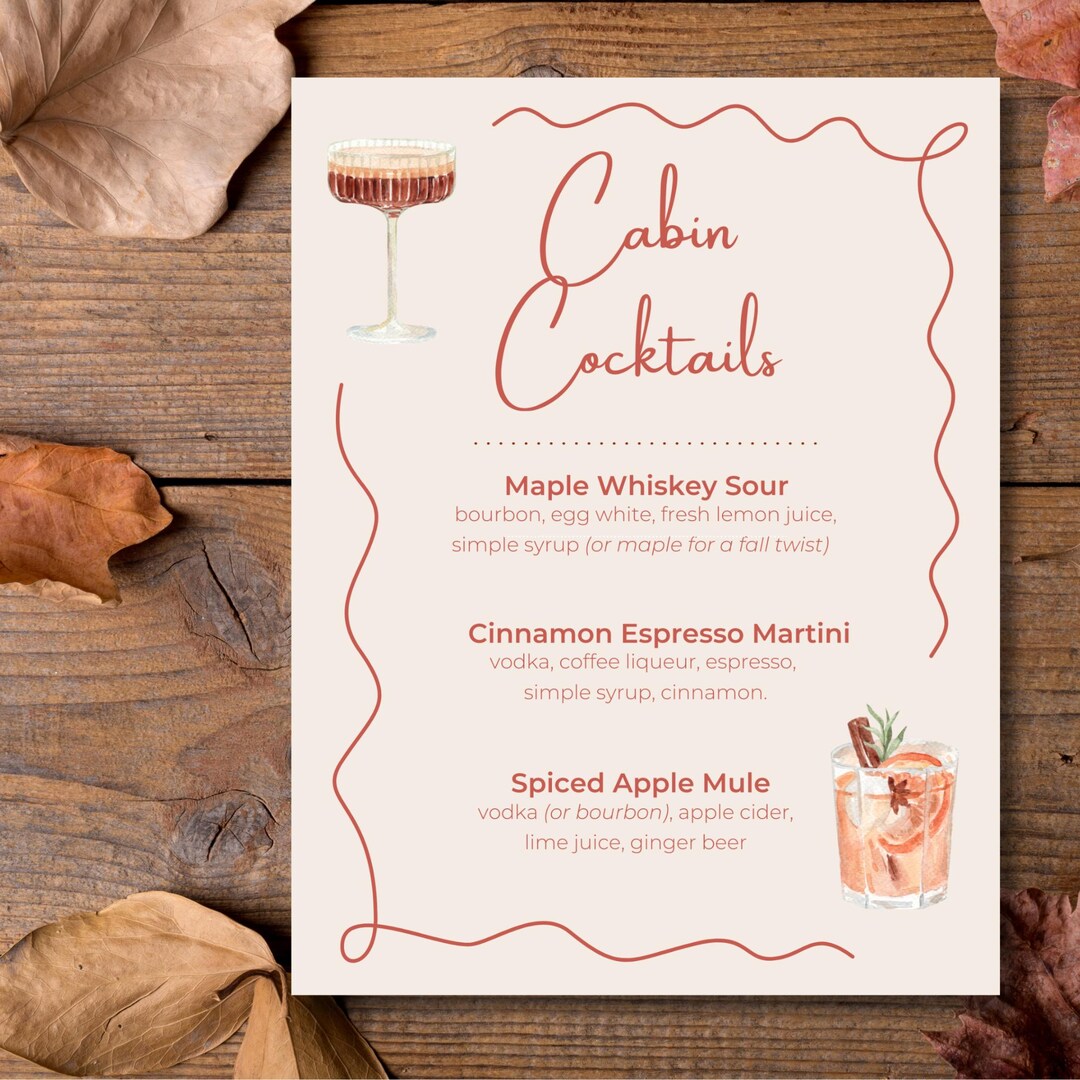 Fall Cocktail Menu Template: Autumn Bar Menu Printable (canva) - Etsy