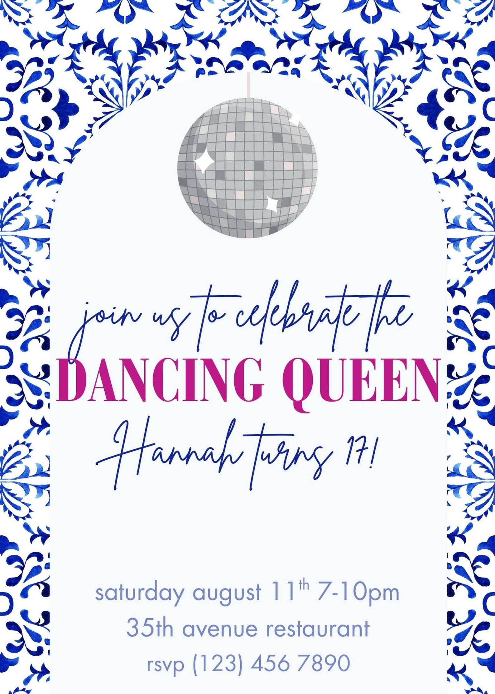 Dancing Queen Birthday Invitation Template | Disco Party Invite ...