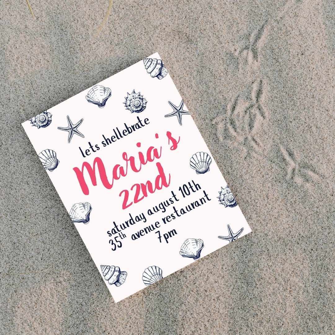 Editable Beach Birthday Invitation Template | Let’s Shellebrate ...