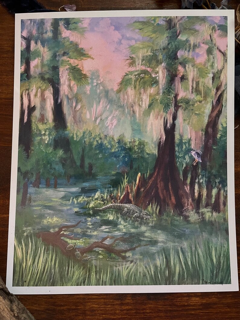Twilight in the Swamp Art Print Alligator Night Heron Turtle - Etsy