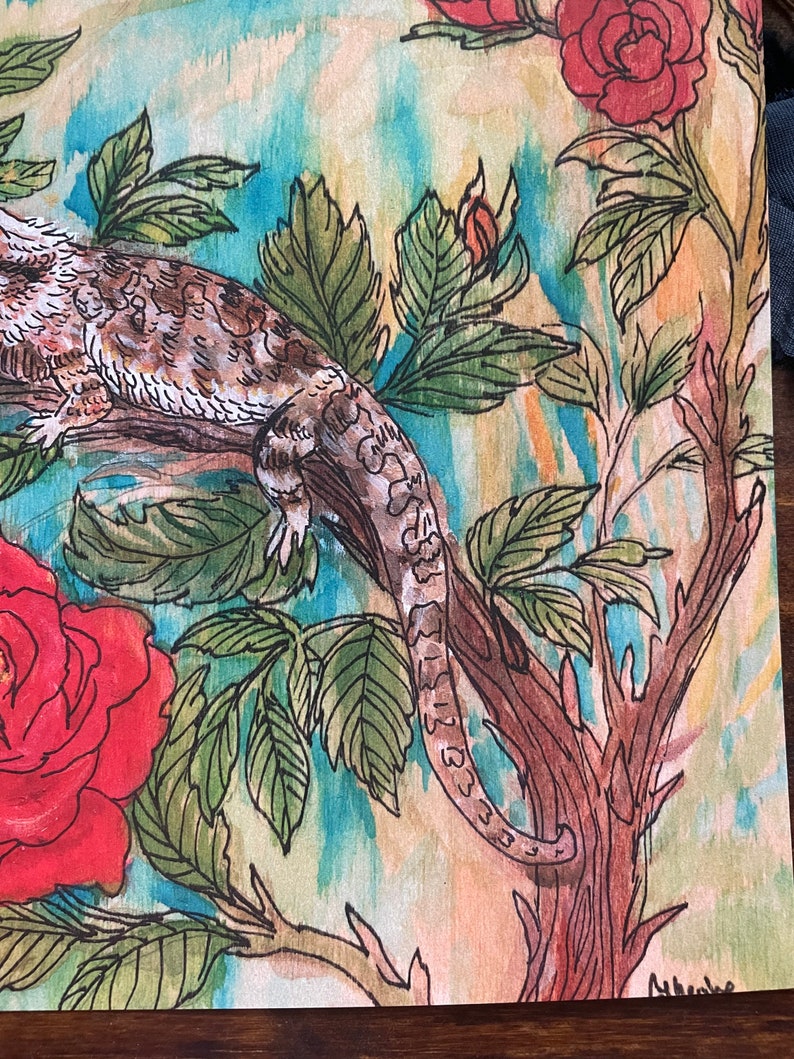Art Print of Bearded Dragon Lizard and Roses Exotic Animal - Etsy