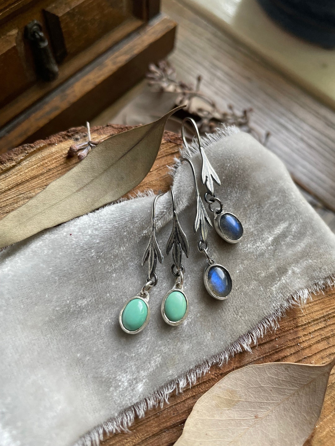 Tyrone Turquoise Willow Drop Earrings Sterling Silver Choice - Etsy