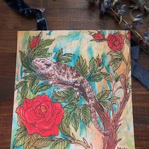 Art Print of Bearded Dragon Lizard and Roses Exotic Animal Watercolor ...