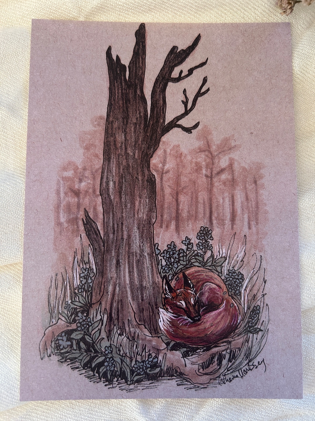 Sleeping Fox Art Print: Woodland Animals & Forget-me-nots - Etsy