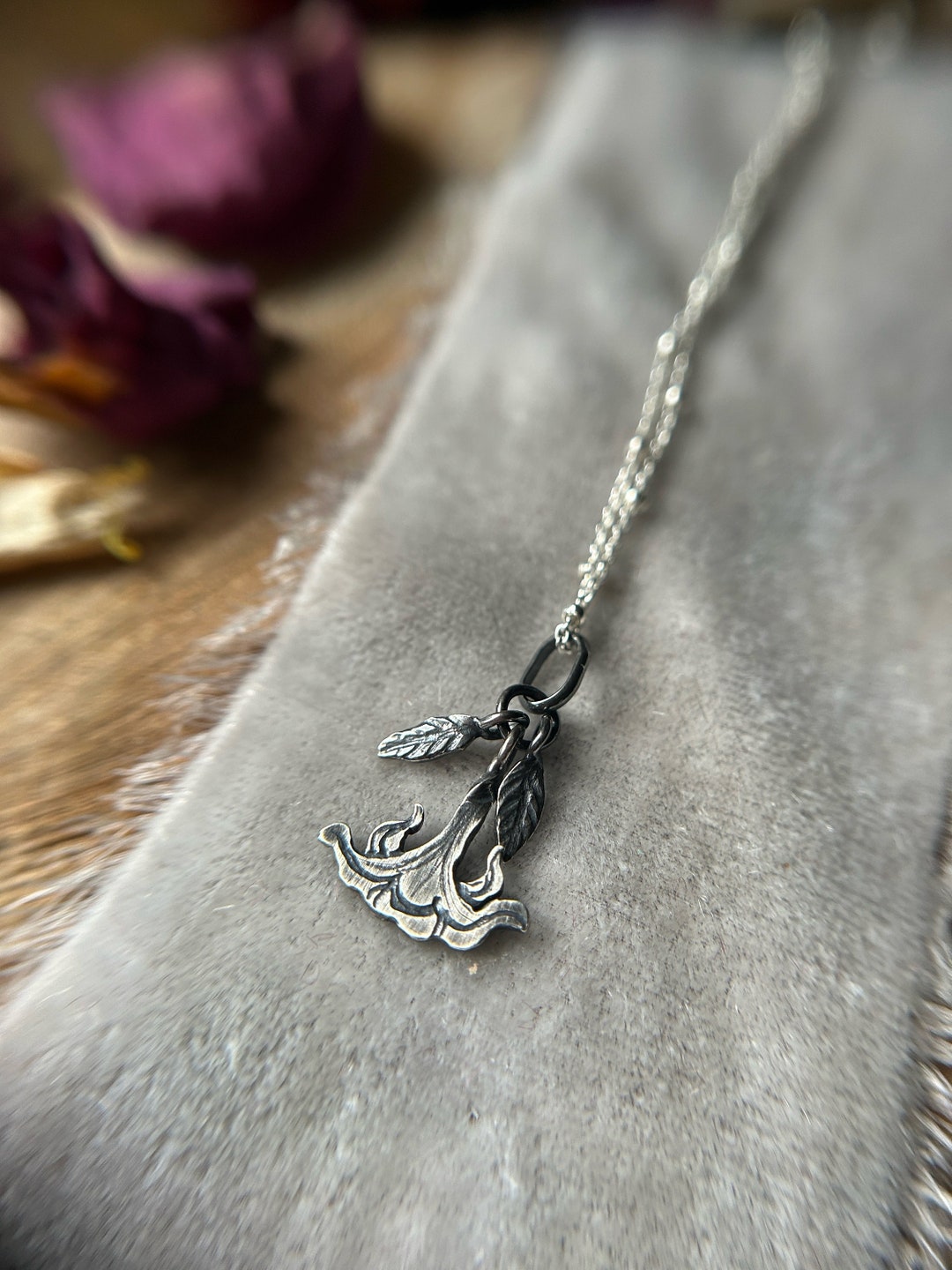 Datura Moonflower Necklace Sterling Silver Night Flower Leaf Jewelry ...