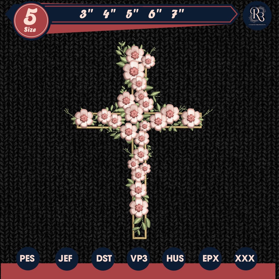 Floral Cross Embroidery Design, Christian Flower Cross Embroidery File ...