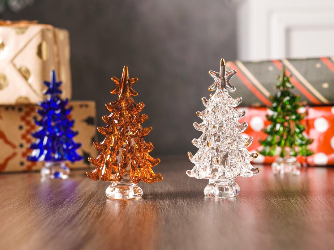 Miniature Christmas Tree Home Decor,handmade Glass Tree Figurine ...