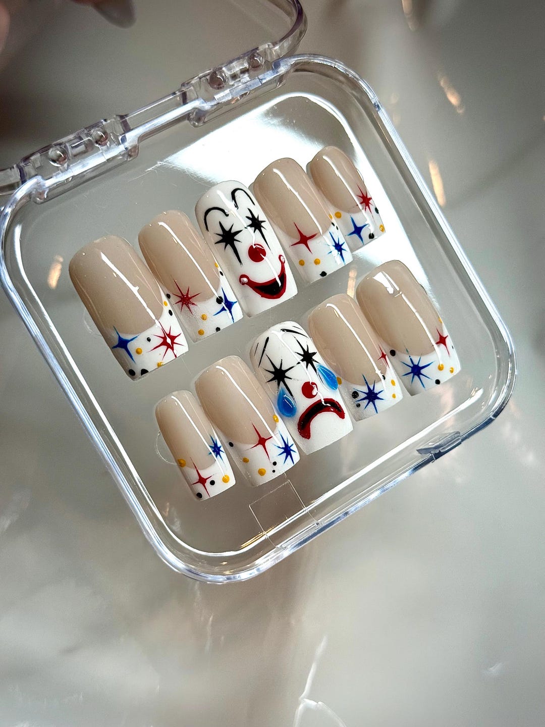 Sad and Happy Clown Press on Nail | Halloween Nails | Cartoon Nails| - Etsy