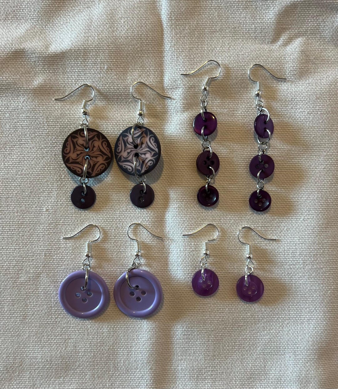 Purple Handmade Button Earrings - Etsy