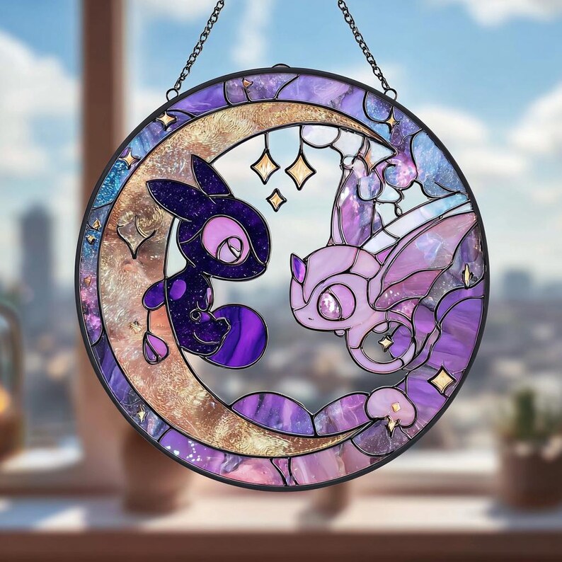 Handcrafted Pokemon Glass Suncatcher, Moon & Star-inspired Pokemon ...