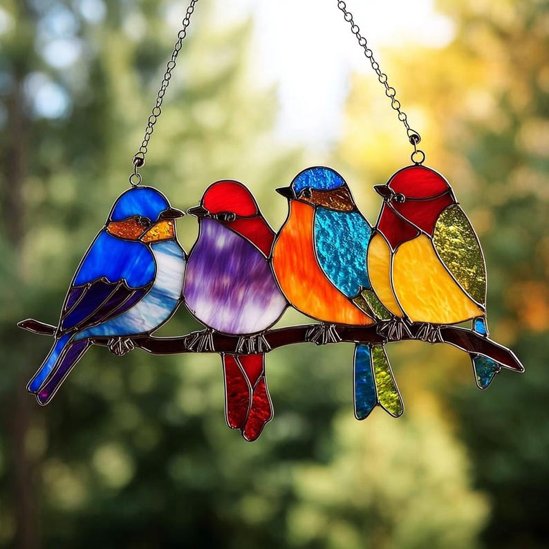 Handmade Acrylic Birds Suncatcher: Colorful Window Ornament - Etsy