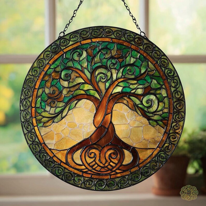 Celtic Tree of Life Stained Glass Suncatcher, Irish Heritage Window Art ...