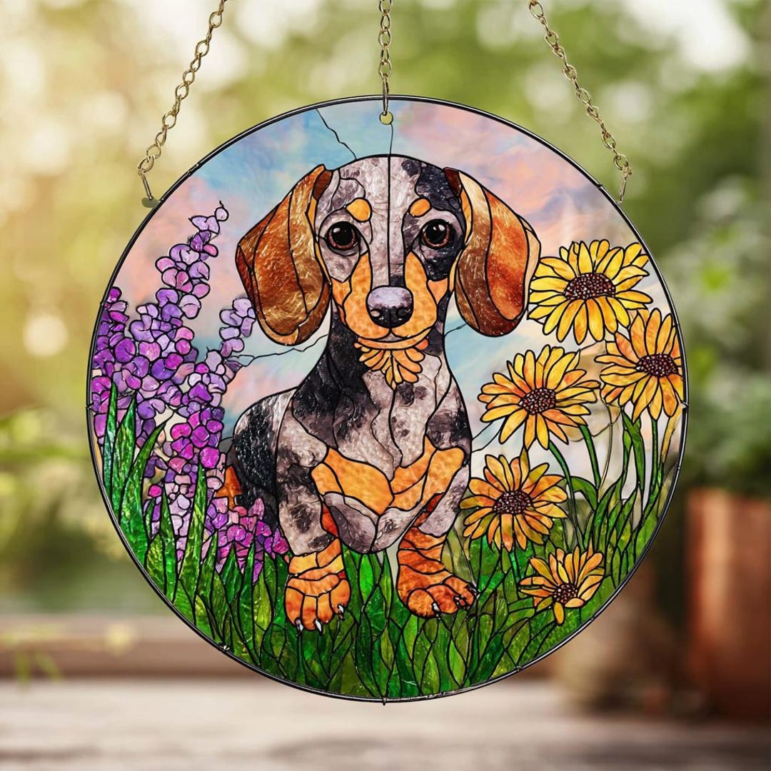 Dapple Dachshund Stained Glass Suncatcher, Weiner Dog Window Hanging ...