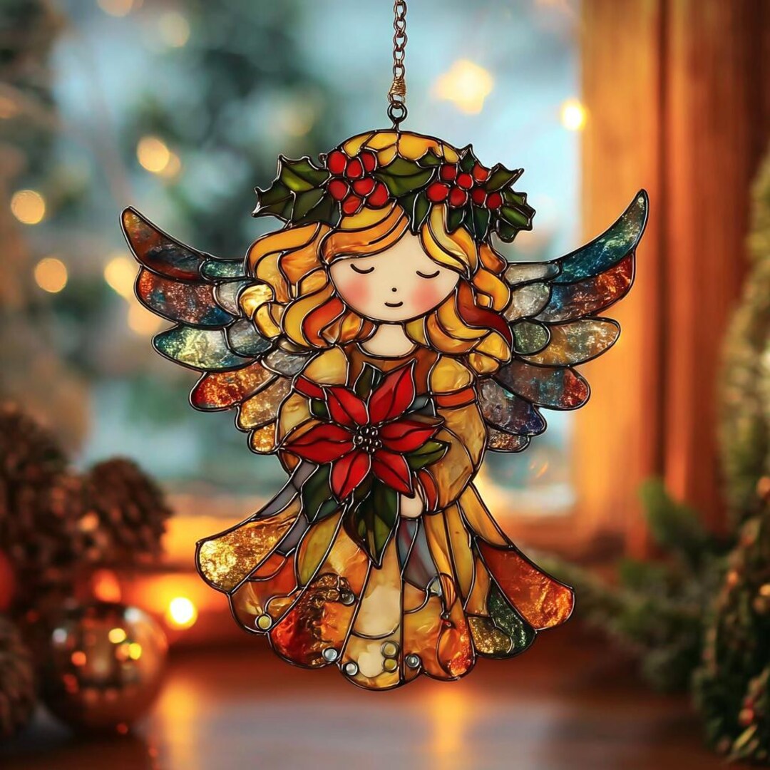 Handmade Christmas Angel Suncatcher, Faux Stained Glass Window Hanging ...