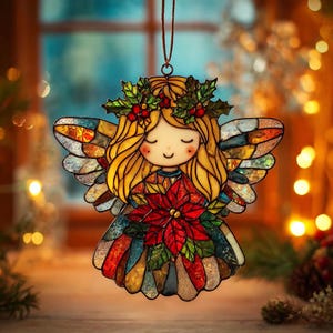 Handmade Christmas Angel Suncatcher, Faux Stained Glass Window Hanging ...