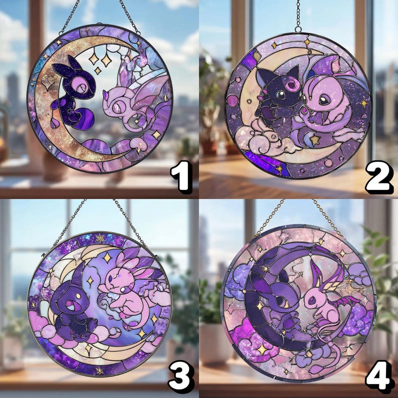Handcrafted Pokemon Glass Suncatcher, Moon & Star-inspired Pokemon ...