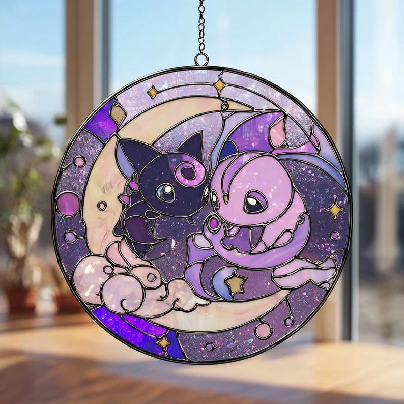 Handcrafted Pokemon Glass Suncatcher, Moon & Star-inspired Pokemon ...