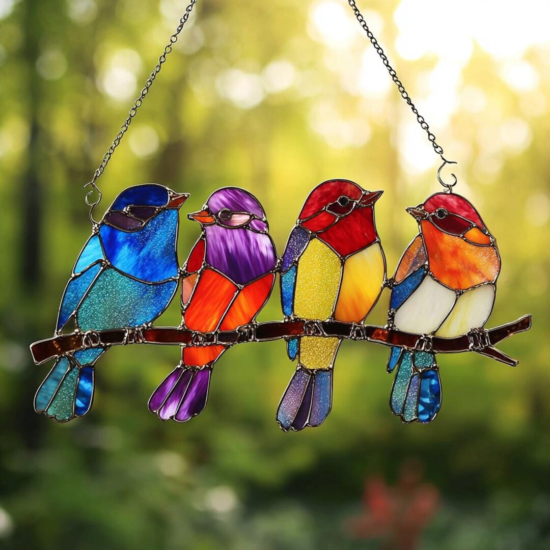 Handmade Acrylic Birds Suncatcher: Colorful Window Ornament - Etsy