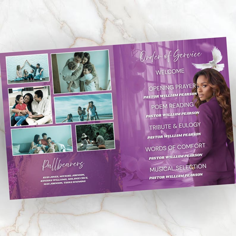 Purple Floral Funeral Program Template, Celebration of Life (canva ...