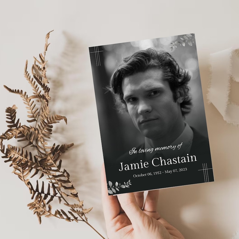 Minimalist Funeral Program Template: Ash Black Memorial Service ...