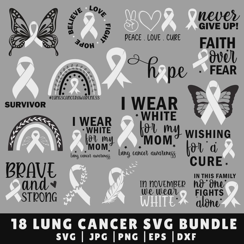 Lung Cancer Awareness SVG Bundle: Ribbon, Survivor, Medical Designs ...