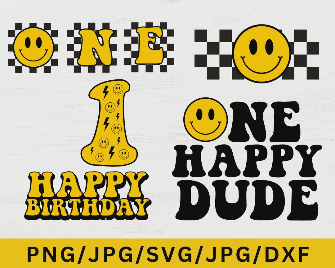 Retro Smiley Face Birthday SVG: One Happy Dude Party Decor - Etsy