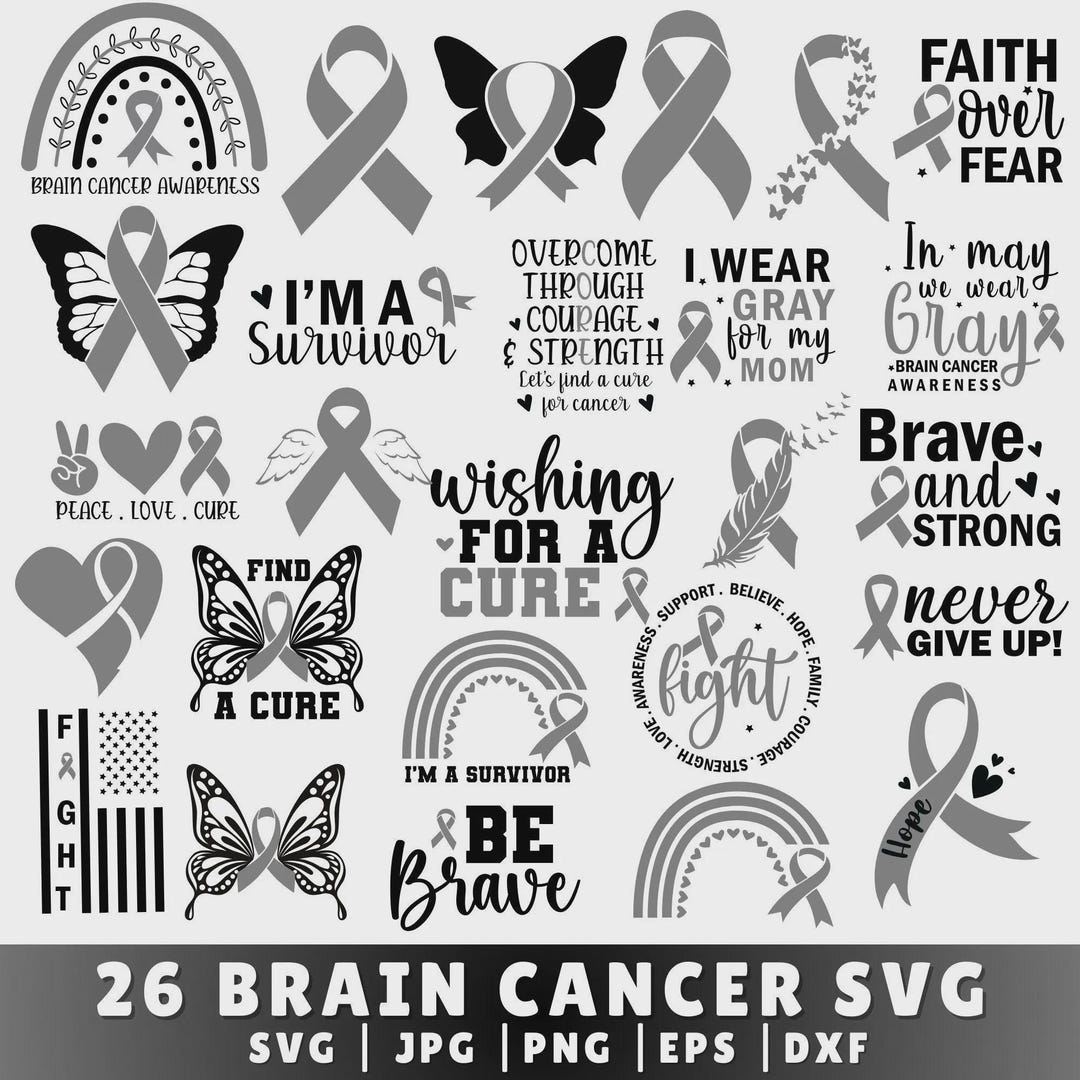 Brain Cancer Svg With Bundle, Cancer Svg, Cancer Ribbon Svg, Cancer ...