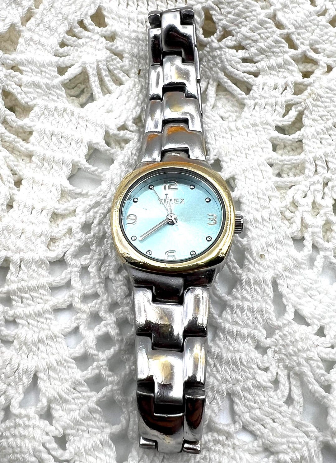 Vintage Timex TMX Silver Tone, Blue Dial Ladies Wrist Watch - Quartz ...