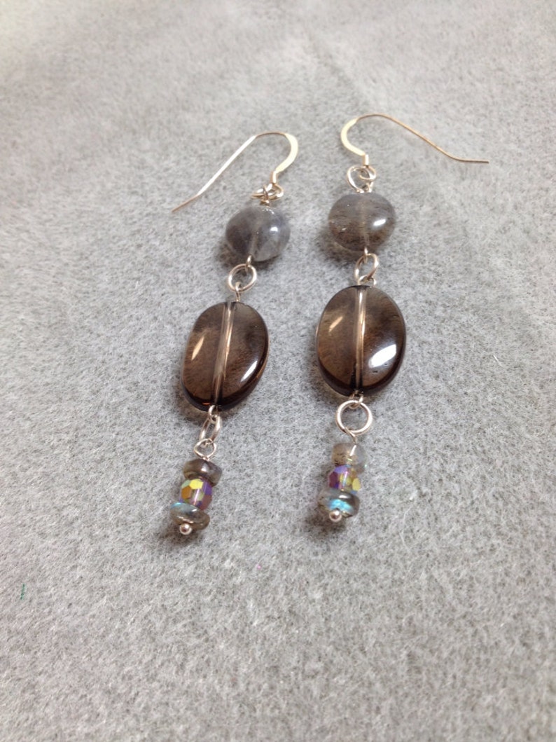 Smokey Quartz Sterling Silver Earrings With Labradorite - Etsy