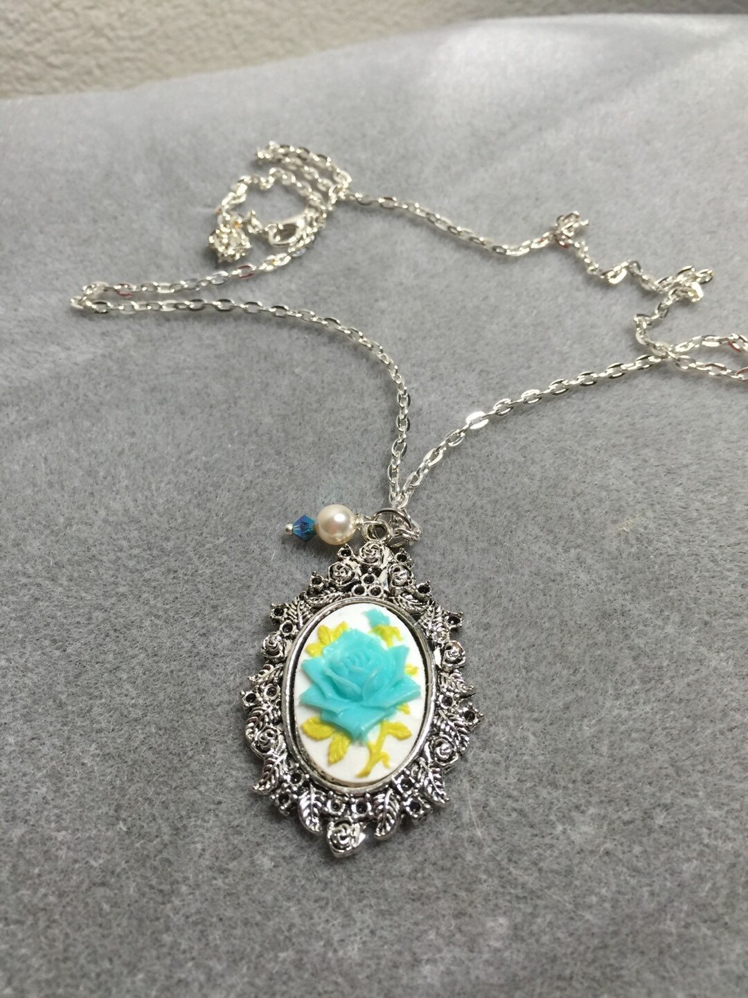 Blue Floral Cameo Necklace - Etsy
