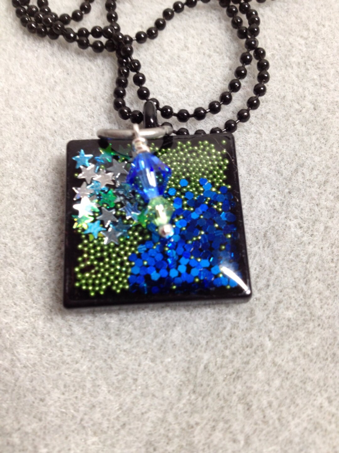 Blue and Green and Stars Glitter Resin Pendant - Etsy