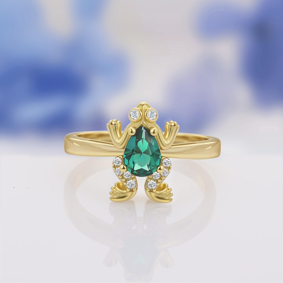 Emerald Frog Ring, Gold Engagement Ring, Unique Wedding Jewelry - Etsy