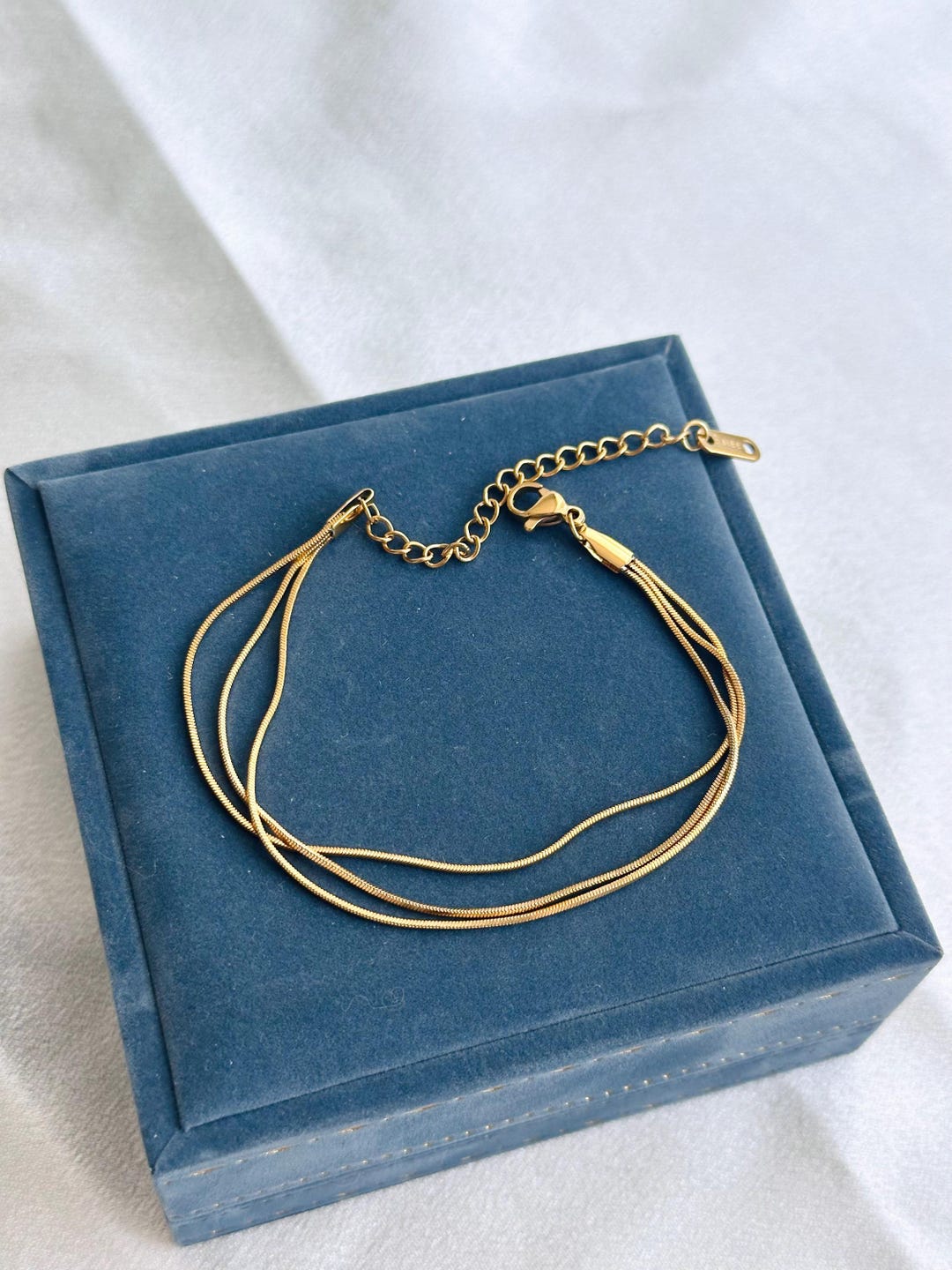 18K Gold Plated Triple Snake Chain Bracelet: Adjustable Stainless Steel ...