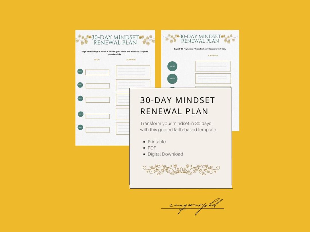 30-day Mindset Renewal Journal | Christian Printable Workbook | Daily ...