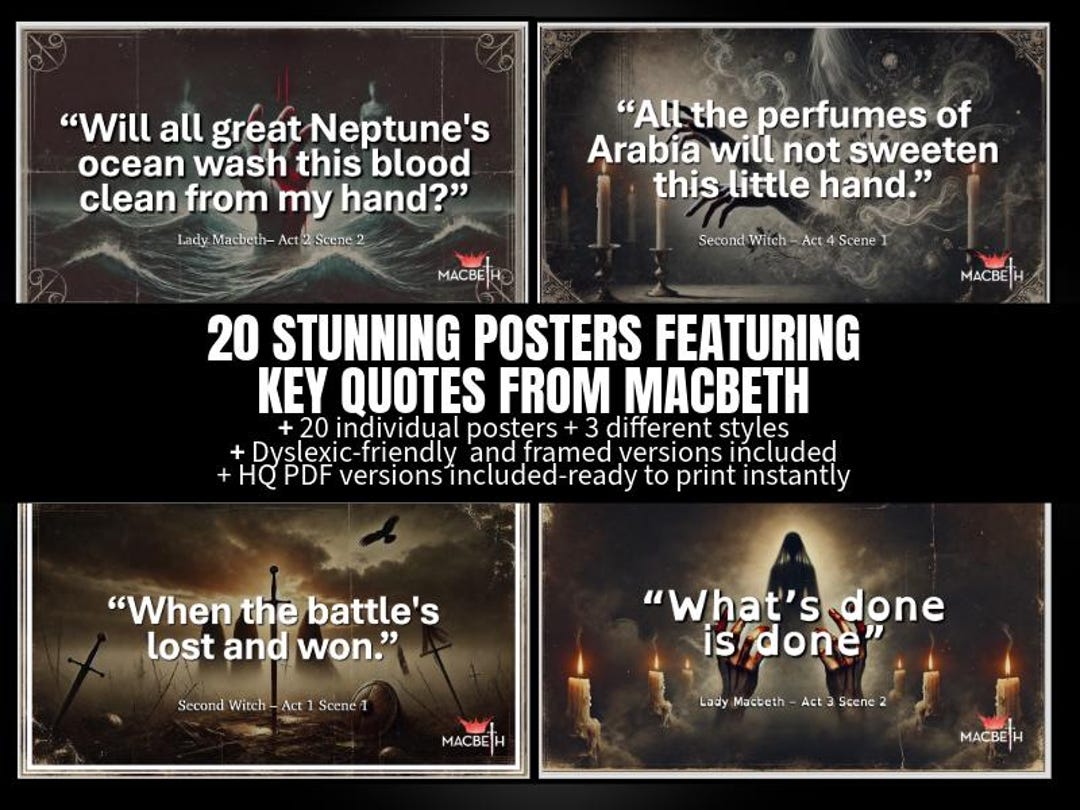 Macbeth Key Quote Posters: GCSE English Classroom Decor as PDF Digital ...