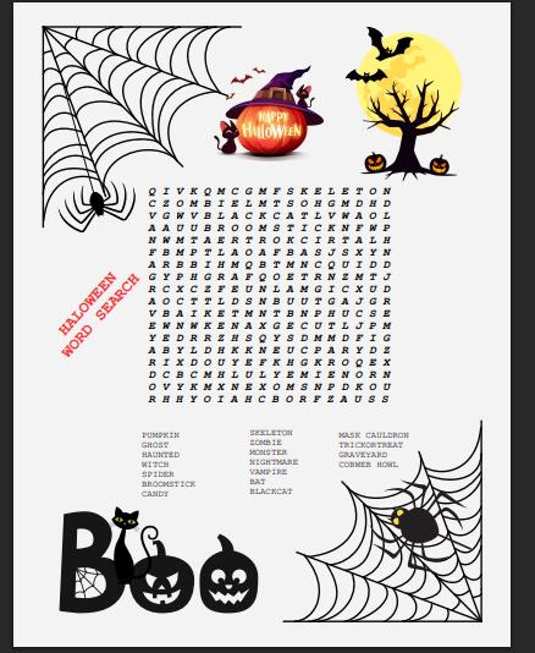 Spooky Halloween Word Search Puzzle – Printable PDF Game (8.5x11 ...