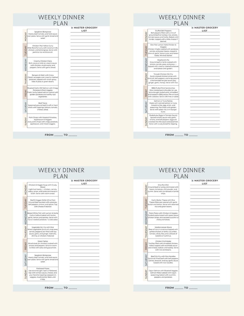 8-week Meal Plan: Easy Recipes & Pantry List (editable Digital Download ...