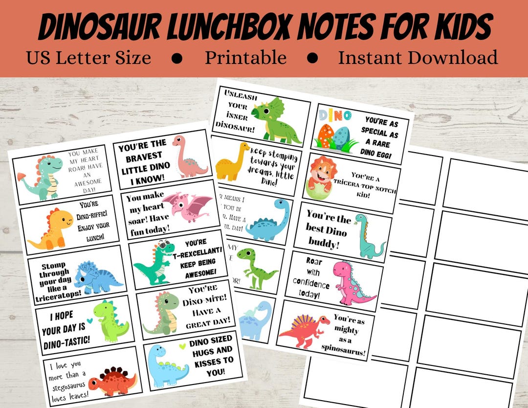 Dinosaur Lunchbox Notes: Fun Dino Encouragement Cards (PDF) - Etsy
