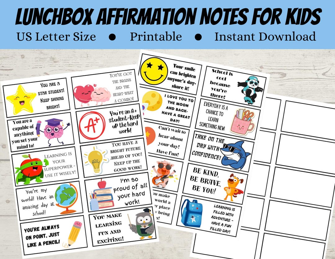 Printable Lunchbox Notes for Kids- Fun, Encouraging, Positive ...