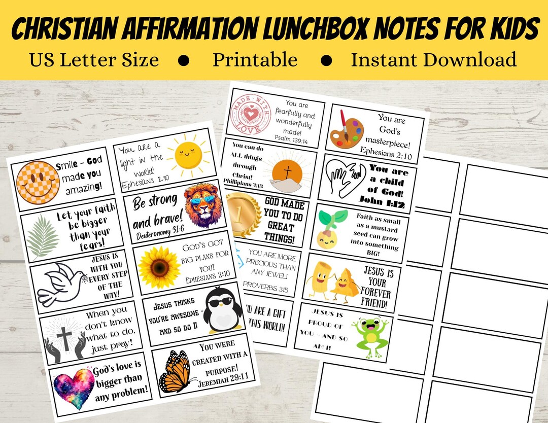 Christian Lunchbox Notes: Bible Verse Affirmation Cards (digital ...