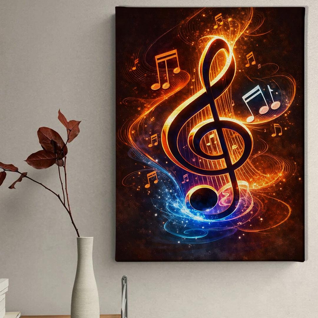 Music Note Canvas Wall Art, Colorful Musical Decor, Modern Art Gift for ...